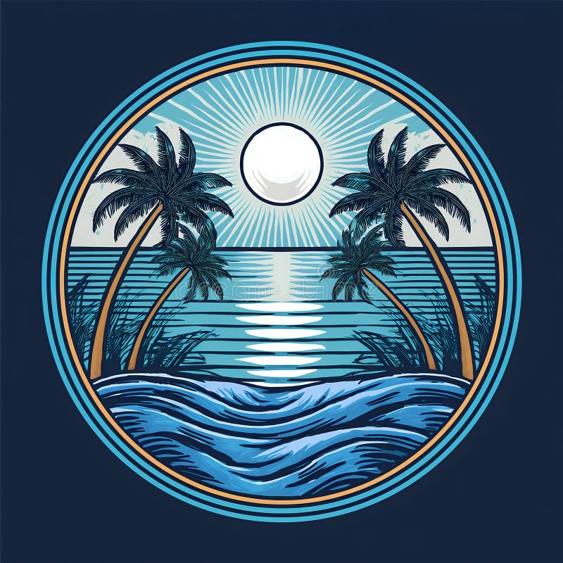 Blue Illustrated Beach Paradise Tshirt Stock Illustration ...