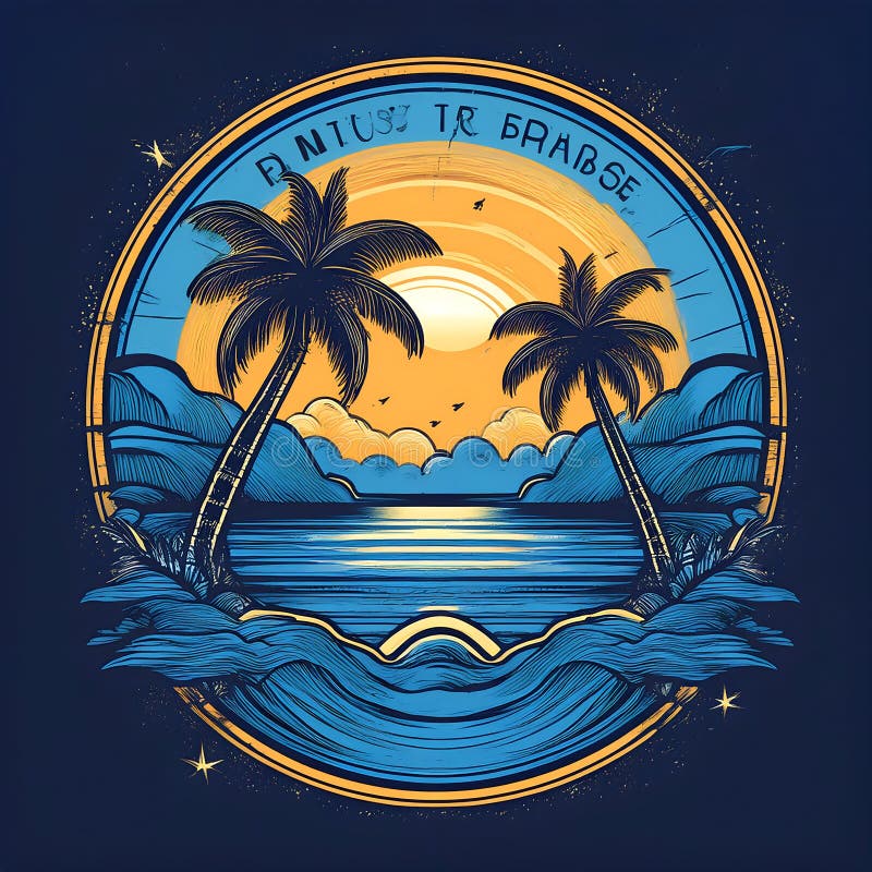 Blue Illustrated Beach Paradise Tshirt Stock Illustration ...