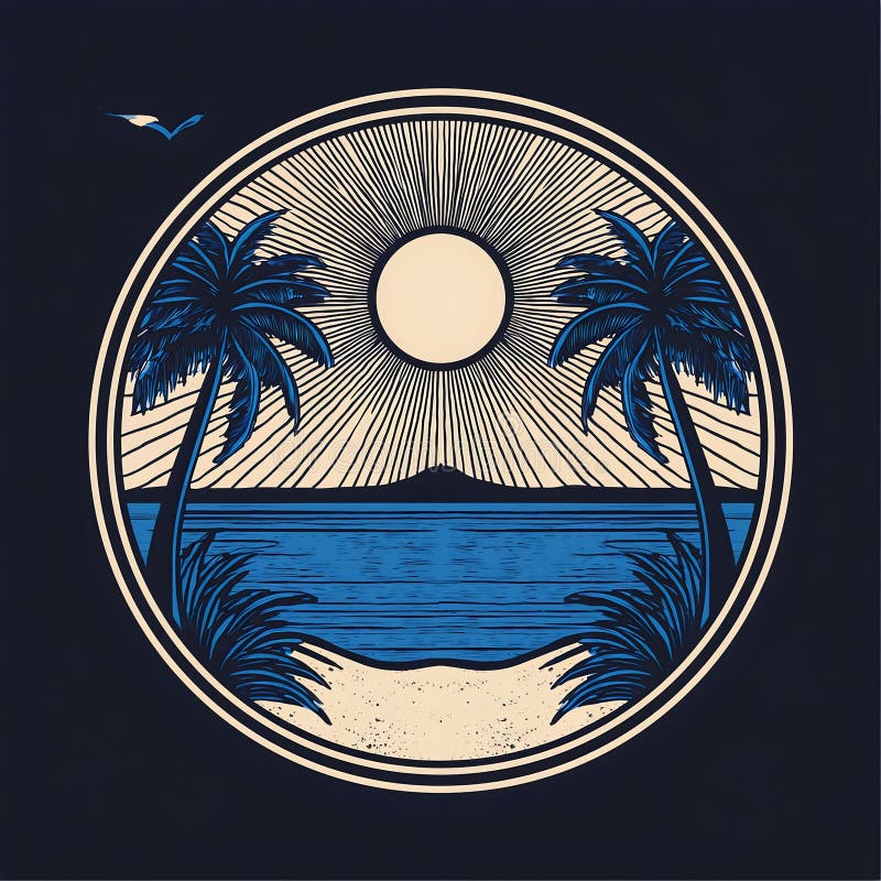 Blue Illustrated Beach Paradise Tshirt Stock Illustration ...