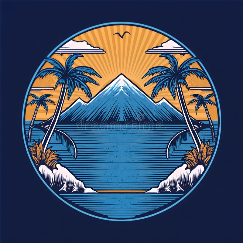 Blue Illustrated Beach Paradise Tshirt Stock Illustration ...