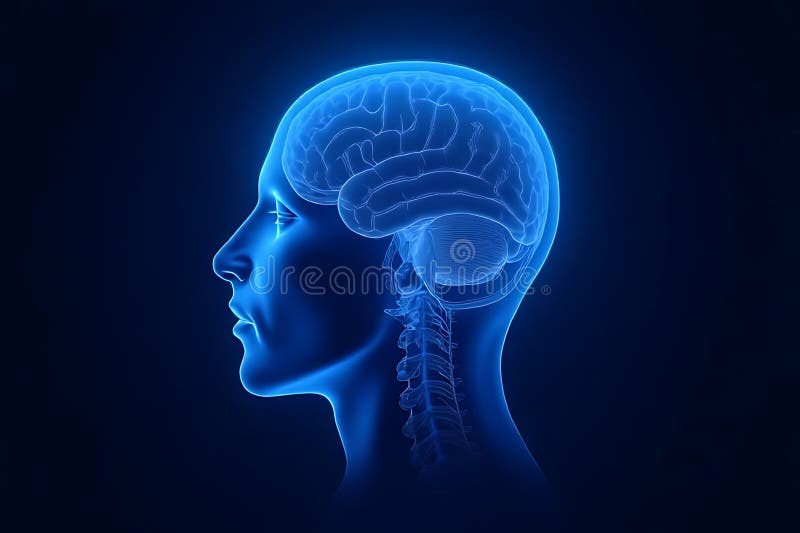 A Blue Image Depicts the Human Head, Brain, and Spinal Cord Anatomy ...
