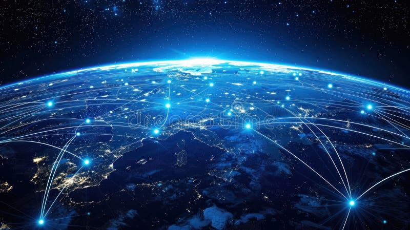 A Blue Image of the Earth with a Network of Lines Connecting the ...