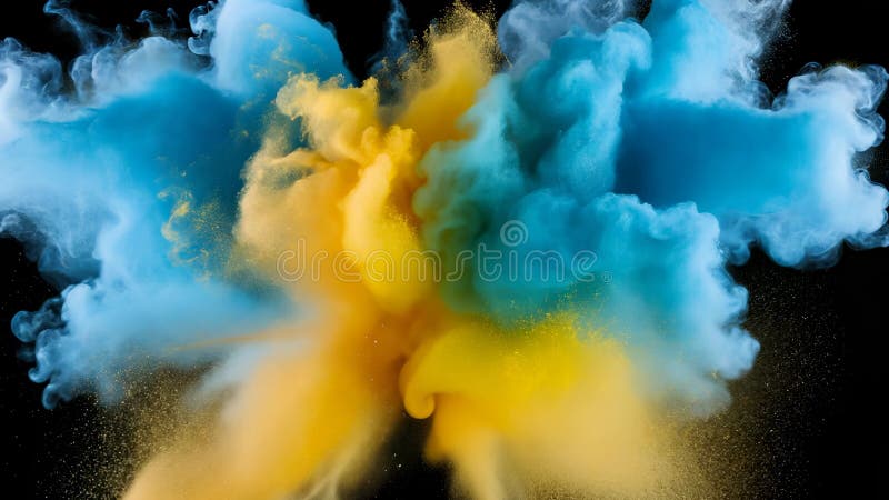 A and Blue Image Holi Particles Exploding Against Yellow Black ...