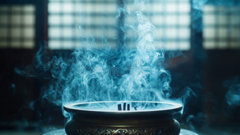Blue Incense Smoke Rising in Temple Setting Stock Illustration ...