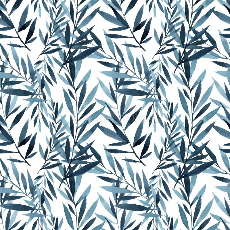 Blue and Indigo Big Branches Hand Drawing. Template Stock Illustration ...