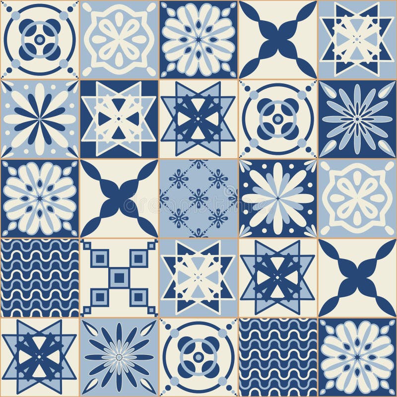 Blue Indigo Square Pattern Azulejo Tiles for Interior Decoration ...