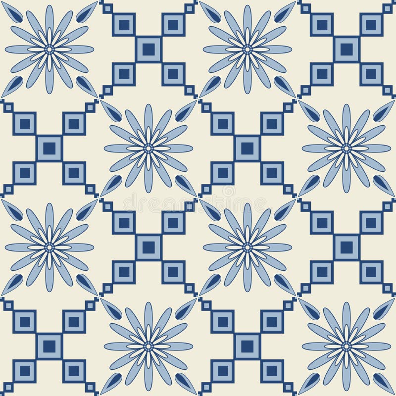Blue Indigo Flower Pattern on Ceramic Tiles, Vector Illustration for ...