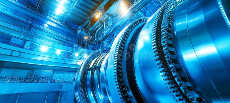 Blue Industrial Engine with Gears Rotating at High Speed Mechanical ...