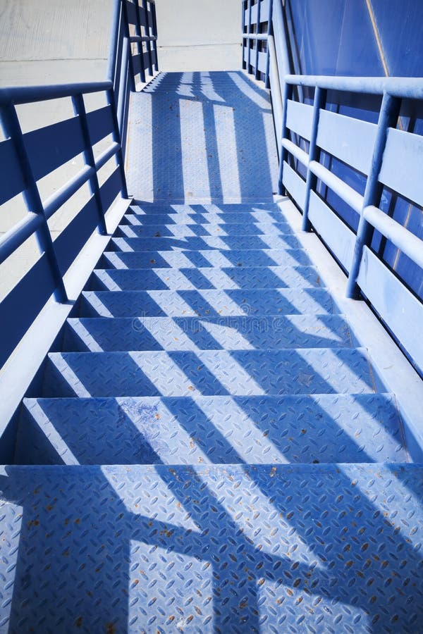 Blue Industrial Metal Staircase Perspective Stock Photo - Image of ...