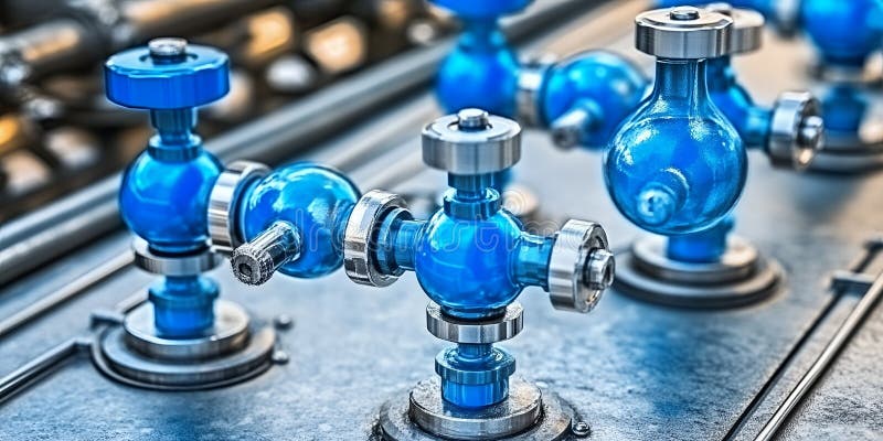 Blue Industrial Valves on a Machine Stock Illustration - Illustration ...