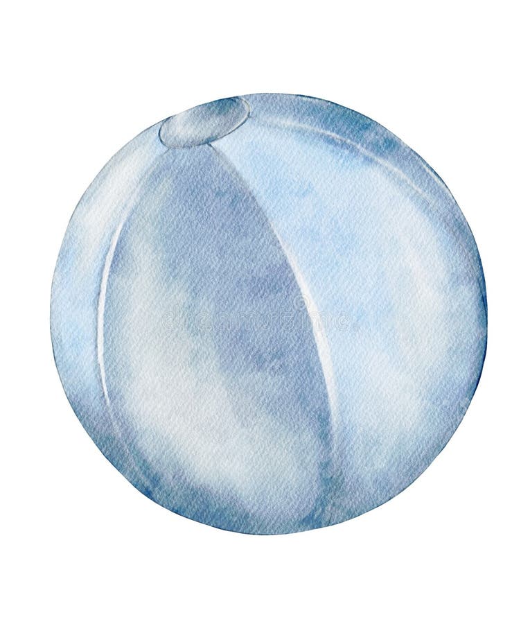 Blue Inflatable Ball Surrounded by Summer Elements in a Watercolor ...