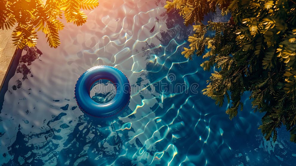 A Blue Inflatable Float in a Pool Stock Photo - Image of tire, blue ...