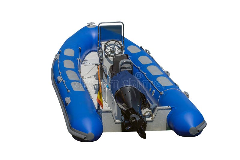 Blue Inflatable Motor Boat Isolated on White Background Stock Photo ...