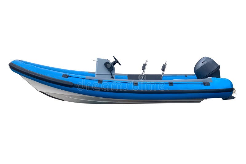 Blue Inflatable Motor Boat Isolated on White Background Stock Photo ...