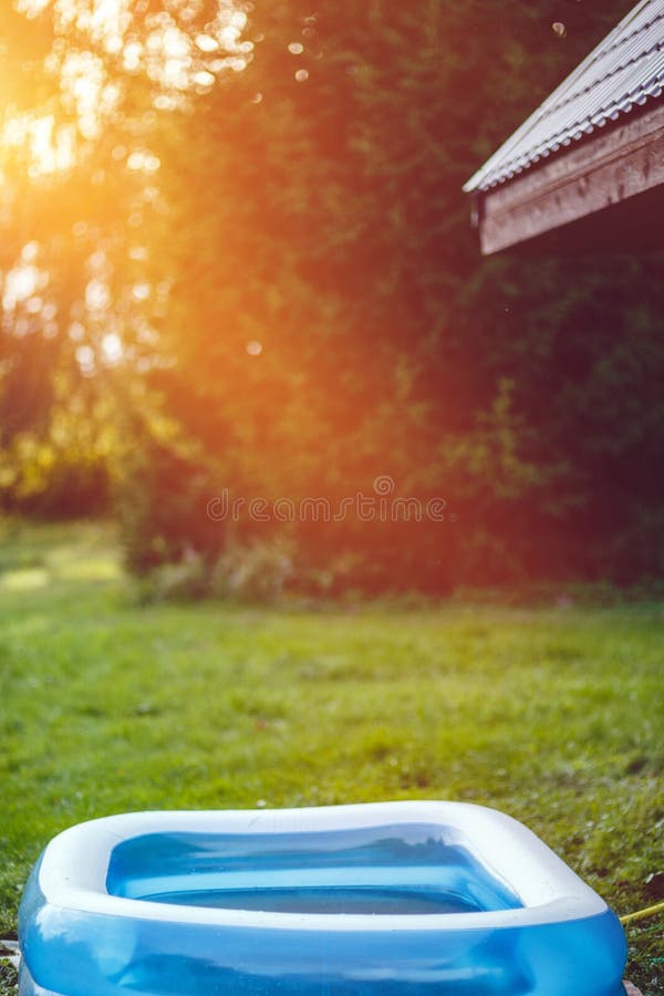 Blue Inflatable Plastic Pool for Kids Stock Photo - Image of play ...