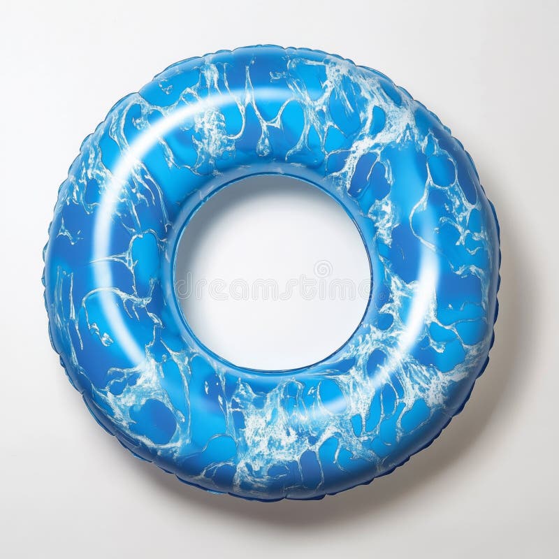 Blue Inflatable Pool Ring with Wave Patterns on White Background Stock ...