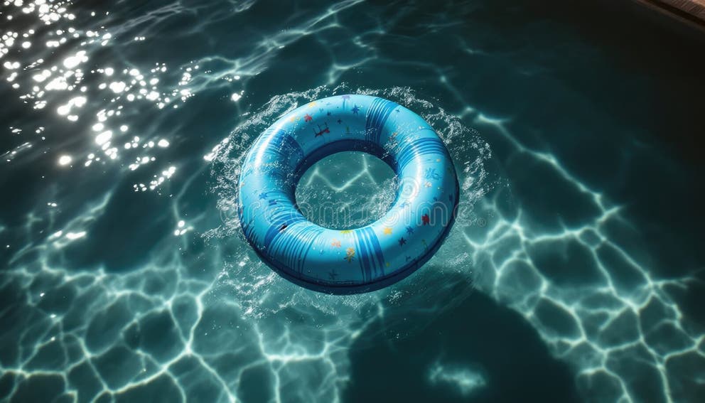 Blue Inflatable Ring Floating in Sunlit Pool Water Stock Photo - Image ...