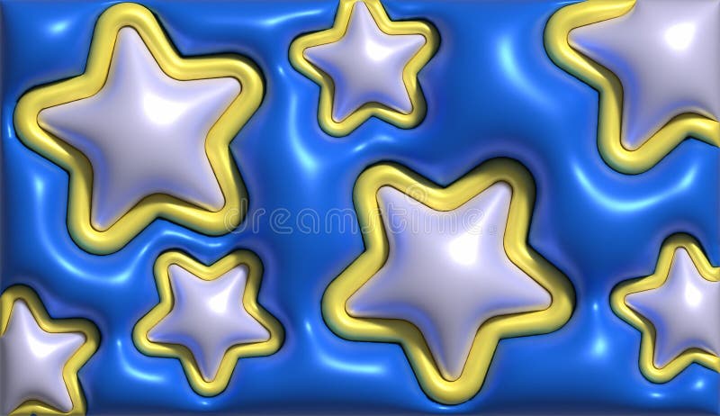 Blue Inflated Stars on a Blue Background, 3D Rendering Illustration ...