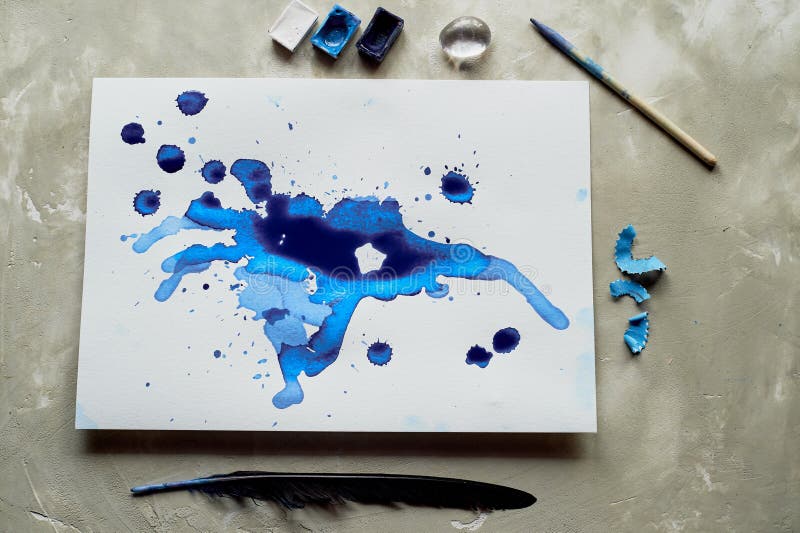 Blue Ink Blot Art,the Attributes for the Artist. Stock Image - Image of ...