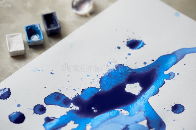 Blue Ink Blot Art,the Attributes for the Artist. Stock Photo - Image of ...