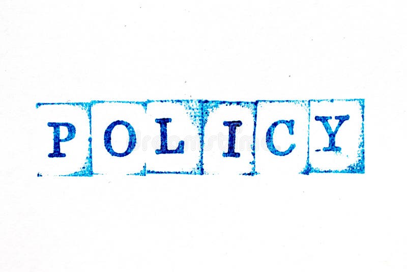Blue Ink of Rubber Stamp in Word Policy on White Paper Background Stock ...