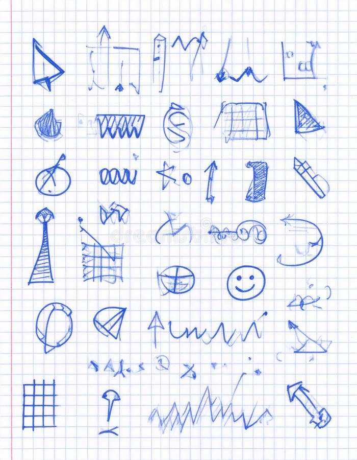 Blue Ink Sketches of Charts, Graphs, and Arrows Stock Illustration ...