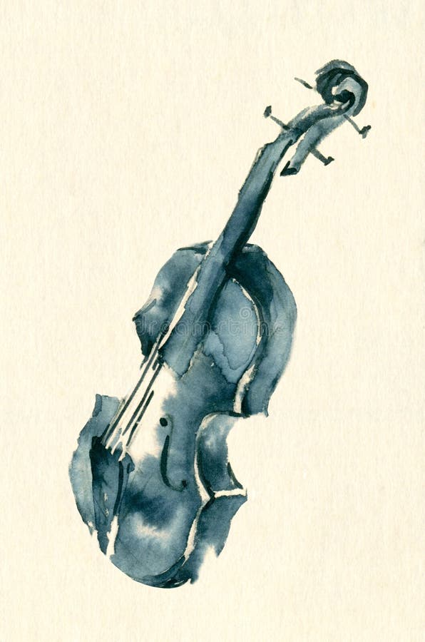 Blue Ink Violin Sketch Illustration Stock Illustration - Illustration ...