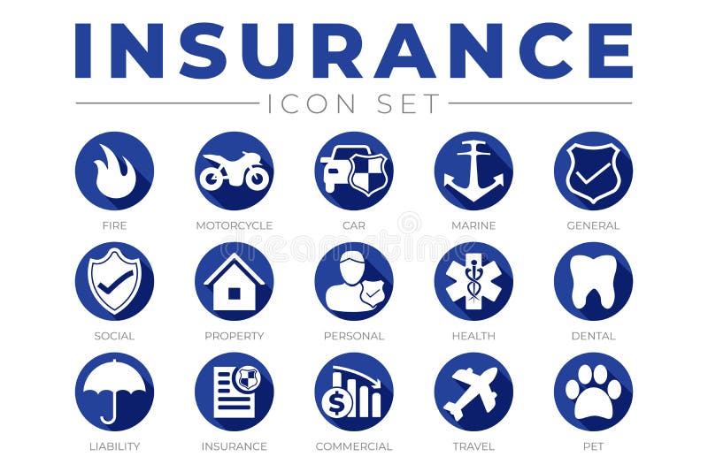 Blue Insurance Icon Set with Insurance Icons Stock Vector ...