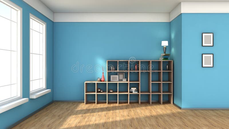 Blue Interior with Large Window Stock Illustration - Illustration of ...