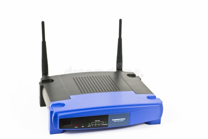Blue Internet Broadband Router Stock Photo - Image of white, firewall ...