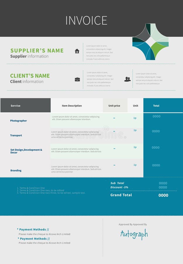 Blue Invoice Template Design in Simple Style Stock Vector ...