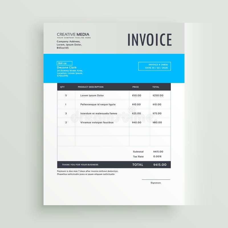 Blue Invoice Template Design in Simple Style Stock Vector ...
