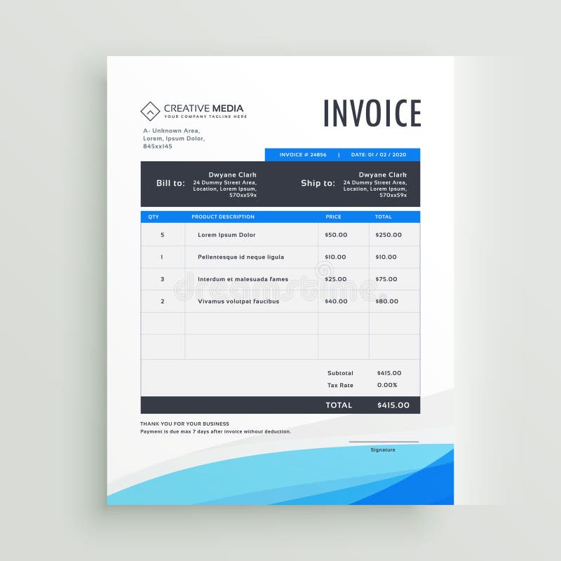 Blue Invoice Template Design Stock Vector - Illustration of rate, file ...