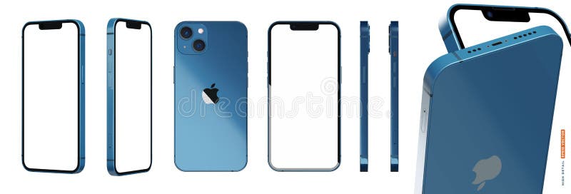 IPhone 13 Blue Color 3d Realistic Vector Mockup Set Editorial Stock ...