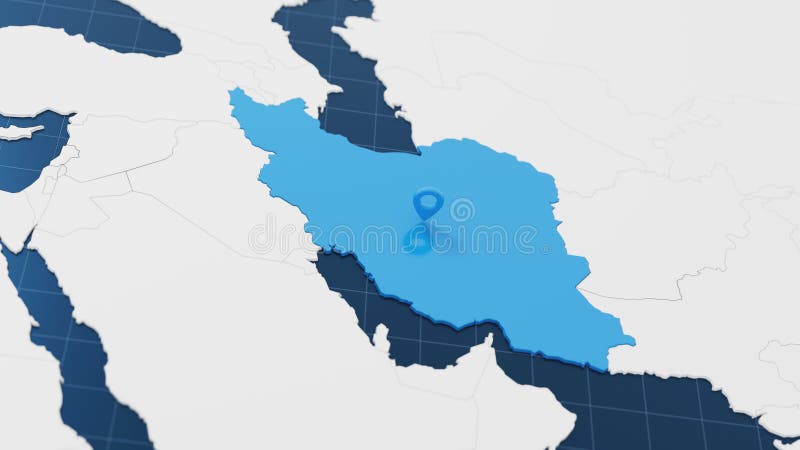 Blue Iran 3d Map with Pointer Pin Surrounded with Other Countries in ...