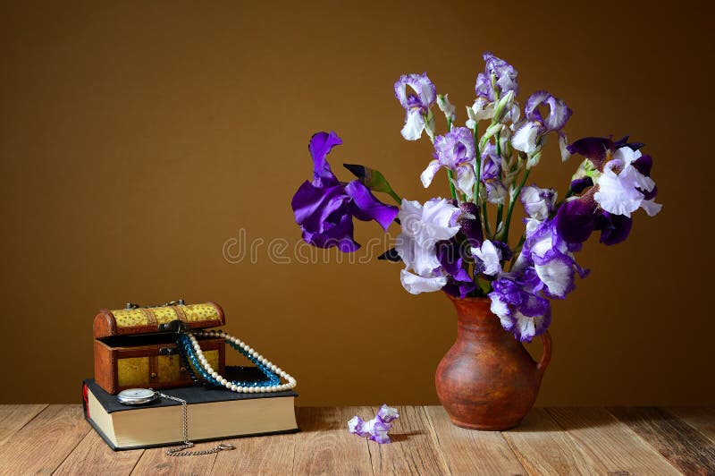 Blue Iris, a Book and a Box with Jewelry Stock Photo - Image of beauty ...