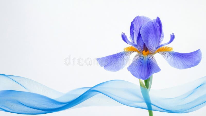 Blue Iris Flower with Light Blue Wave Background Stock Illustration ...