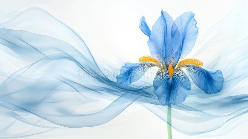 Blue Iris Flower with Sheer Fabric Wave Background Stock Illustration ...