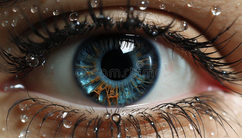 Blue Iris Looking at Camera, Reflecting Beauty and Futuristic Technology Generated by AI Stock ...