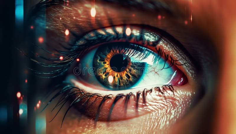 Blue Iris Staring, Illuminated by Futuristic Technology Generated by AI ...