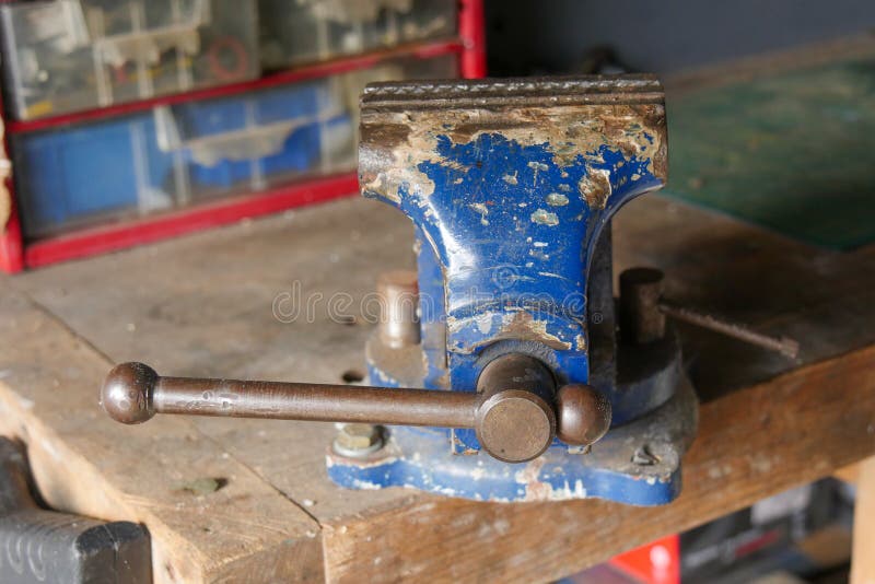 Blue Iron Vice on Workbench Stock Image - Image of metalwork, equipment ...