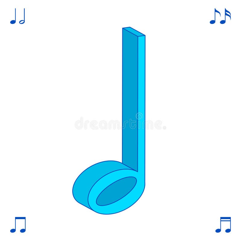 Blue Isometric Music Note, Isolate Minim Note Melody Vector Symbol ...