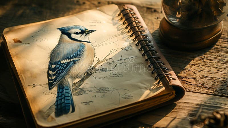 Blue Jay Bird Sitting on a Notebook on a Table Stock Illustration ...