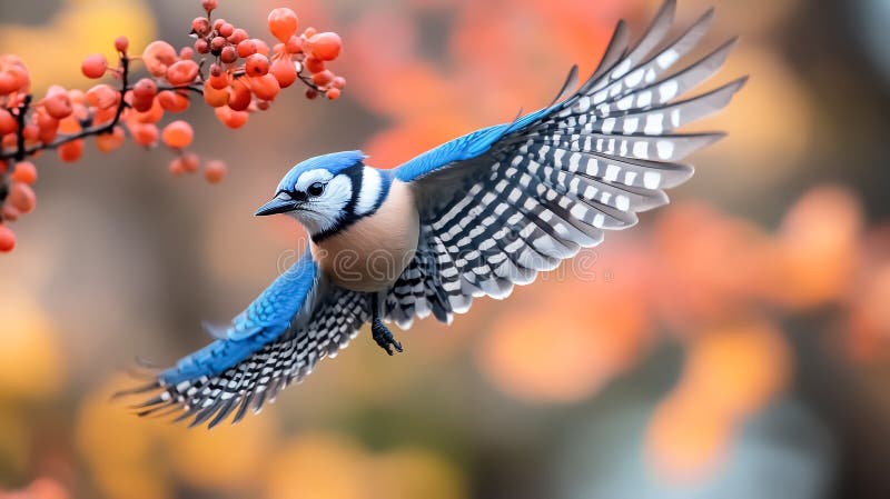 Blue Jay Flying in the Air with Open Wings Stock Illustration ...
