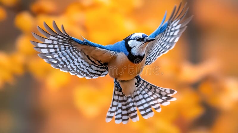 Blue Jay Flying in the Air with Open Wings Stock Illustration ...