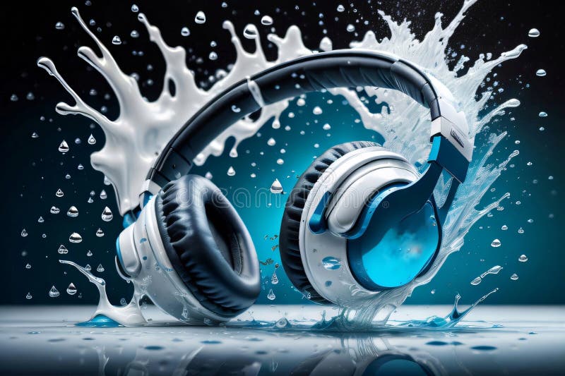Blue "JBL" Model of Headphones in Water Splash. Stock Illustration ...