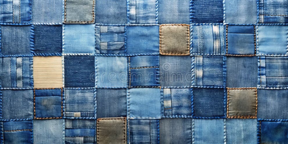 Blue Jean Patchwork Square Composition, Textured Denim, Rustic Concept ...