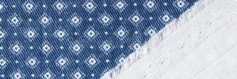 Blue Jeans Fabric with White Geometric Print Stock Image - Image of ...