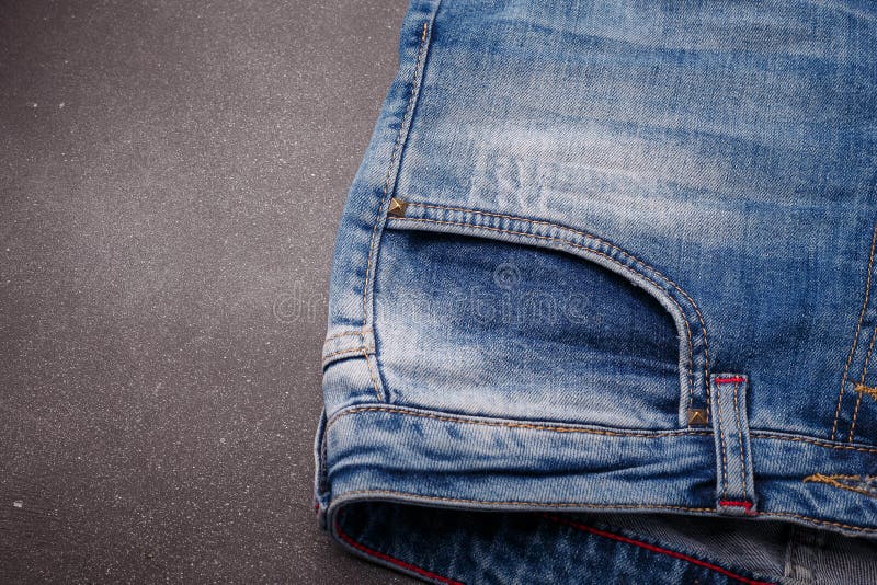 Blue Jeans, Parts of Clothes on Grey Background, Closeup, Copy Space ...