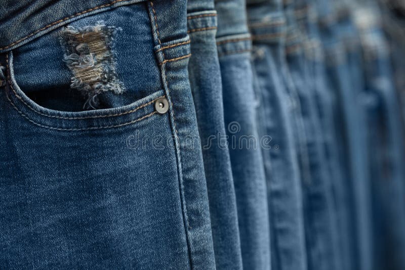 Blue jeans in a shop stock image. Image of denim, garment - 48367091